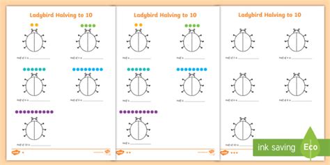 Differentiated Halving To 10 Ladybird Worksheet