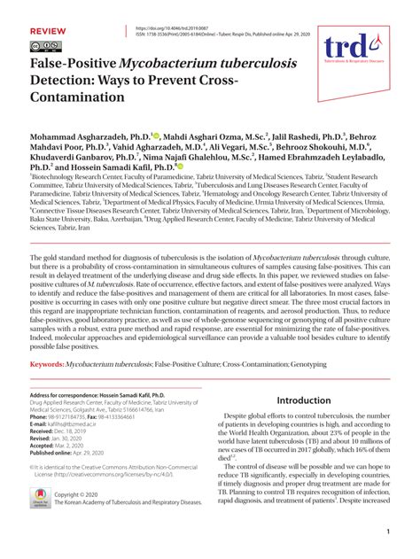 Pdf False Positive Mycobacterium Tuberculosis Detection Ways To Prevent Cross Contamination