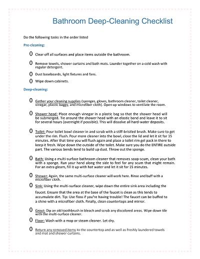 35 Free Printable Bathroom Cleaning Checklist Templates Template