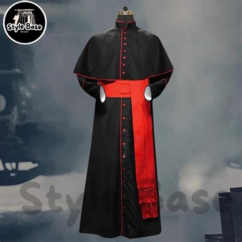 Traditional Black And Red Priest Cassock Robe Clergy Vestment