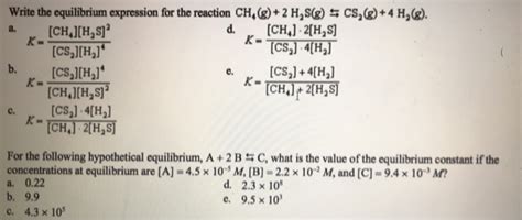Solved Write The Equilibrium Expression For The Reaction