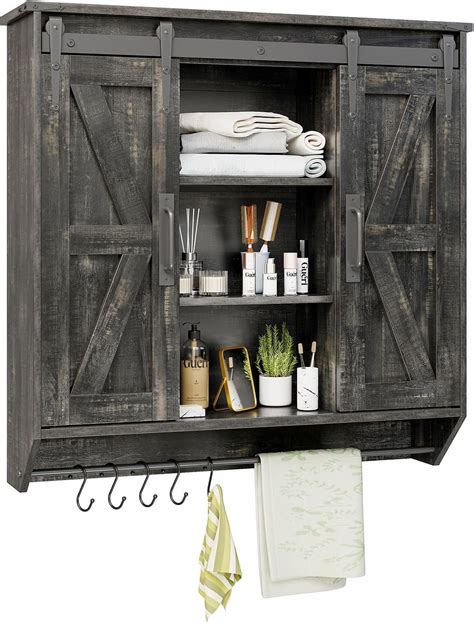 Medicine Cabinet 2 Sliding Barn Doors 3 Tier Rustic Wood Wall Storage