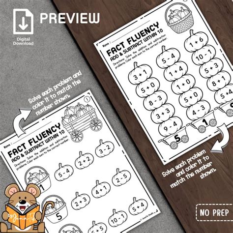 Math Fact Fluency Addition And Subtraction Within 10 Fall Math Worksheets
