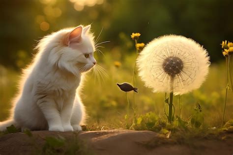 Premium Ai Image Photo Of Dandelion Puffball With A Cat