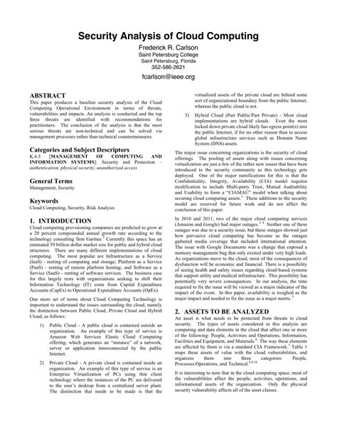 Pdf Security Analysis Of Cloud Computing