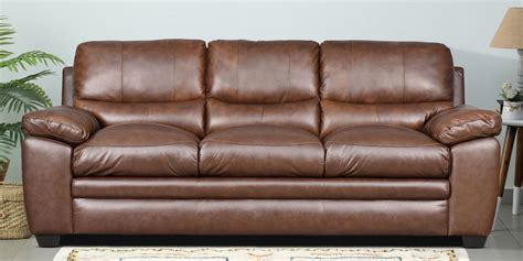 Buy Newyork Leather 3 Seater Sofa In Brown Colour At 35 Off By