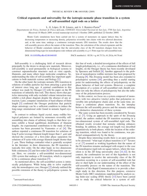 Pdf Critical Exponents And Universality For The Isotropic Nematic