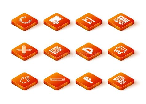 Set Pixel Hand Cursor Ruler Crossed Pencil Hotel Building Tape Measure Protractor Grid And