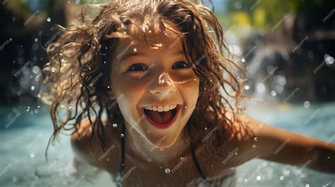 Premium Ai Image Arafed Girl In A Bikini In A Pool With Water Splashing Around Her Generative Ai