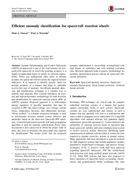 Pdf Anomaly Detection For Spacecraft Reaction Wheels