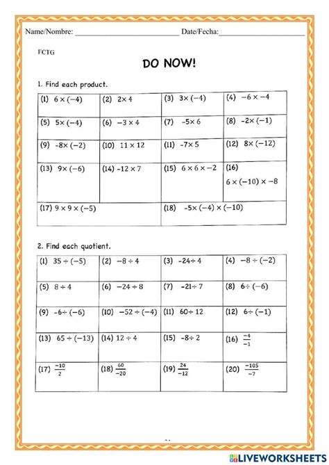 Wcmfr Multiplying And Dividing Integers Worksheet Live Worksheets
