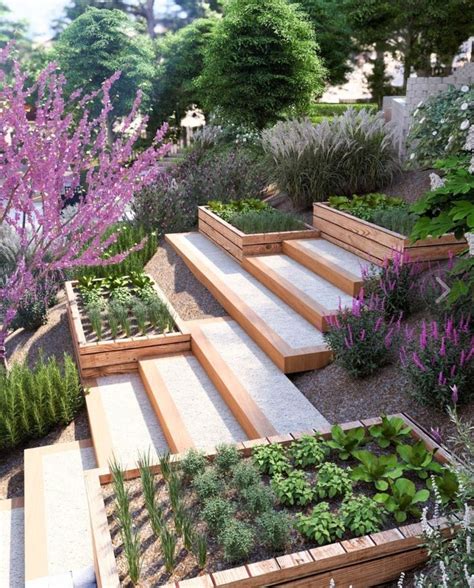 Sloped Backyard Garden Ideas Small Garden With Steps Stairs To