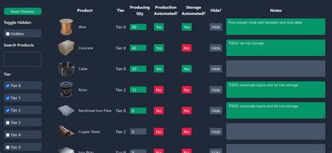 Satisfactory Production Planner New Feature Production Checklist R