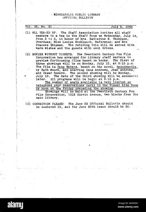 The 1948 Minneapolis Public Library Official Bulletin Provides Updates On Library Operations