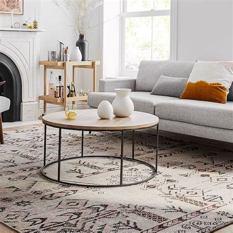 Streamline Round Coffee Table Whitewashed Mango Wood Antique Bronze At