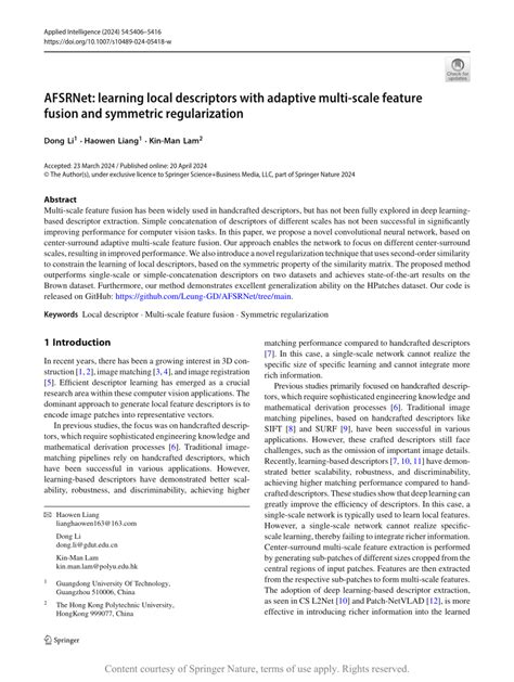 Afsrnet Learning Local Descriptors With Adaptive Multi Scale Feature Fusion And Symmetric