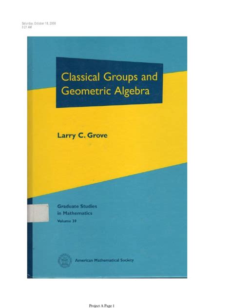 Classical Groups And Geometric Algebra Larry Ams 2002 Pdf Algebra