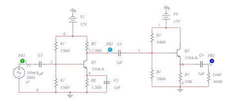 Two Stage Transistor Circuit Multisim Live