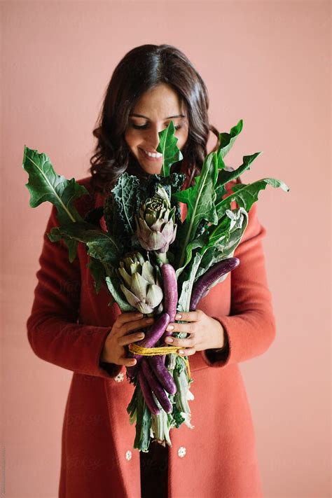 Cheerful Model With Vegetable Bouquet By Stocksy Contributor Studio