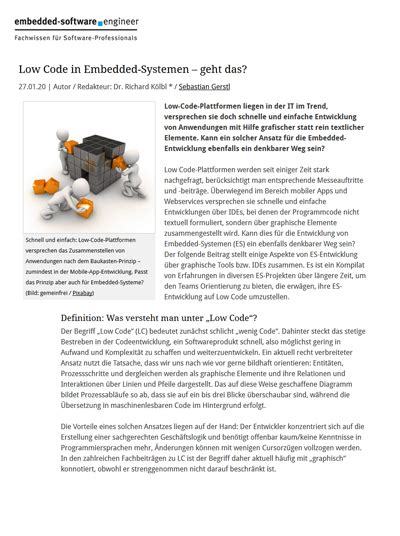 Low Code In Embedded Systemen Geht Das