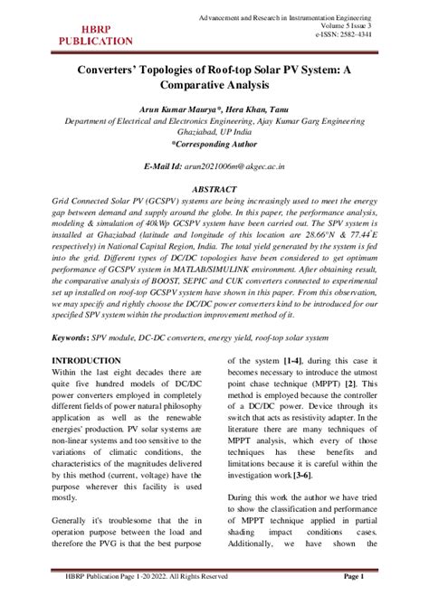 Pdf Converters Topologies Of Roof Top Solar Pv System A Comparative