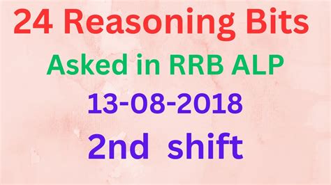 Rrb Alp Reasoning Previous Year Question Paper 2018 13 08 2018 Shift 2 Youtube