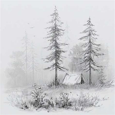 How To Draw A Realistic Camping Tent With Nature Pencil Sketch Drawings