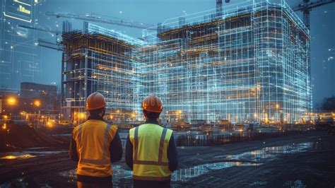 Managers Overseeing Complex Construction Site With Digital Analytics