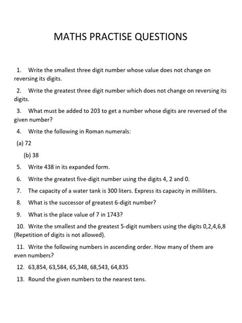Maths Practise Questions Pdf