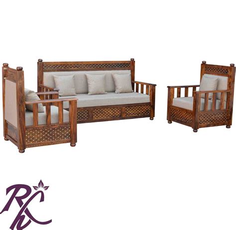 Solid Wood Brass Work Jiksa Jali Design Sofa Set 5 Seater Raj Handicraft
