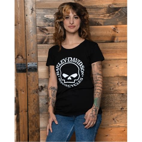 Womens Willy G Skull Dealer Tee Leather And Chrome