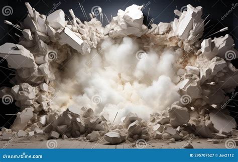 Explosion Of A White Brick Wall With Smoke Stock Illustration