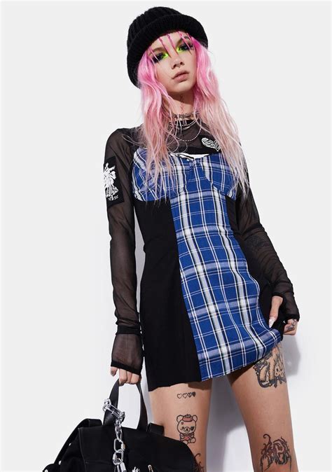 Current Mood Plaid Paneled Corset Dress Blue Black Dolls Kill