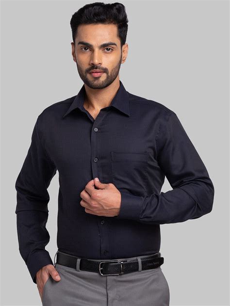 Park Avenue Men Black Self Design Regular Fit Full Sleeve Ainsley Coll