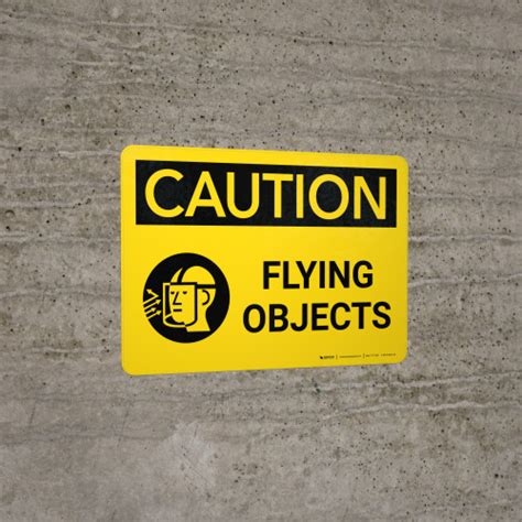 Caution Flying Objects Landscape With Icon Wall Sign