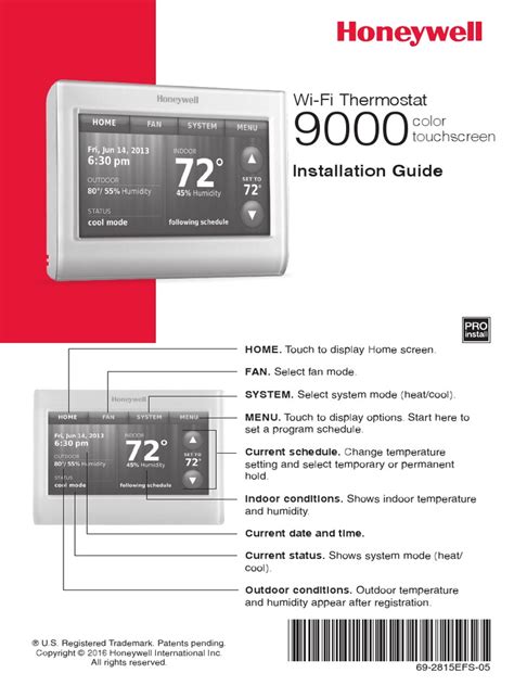 Honeywell Wi Fi 9000 Touchscreen Thermostat Installation Manual