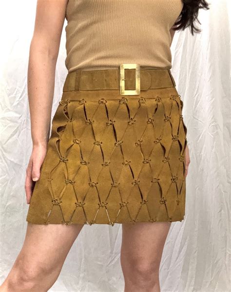 S M 70s Suede Mini Skirt Guild Creations Chain Link Cut Out Etsy