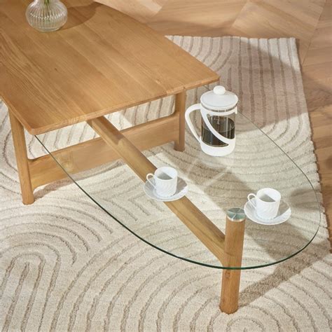 Table Basse Bois Style Contemporain Plateau En Bois Et En Verre