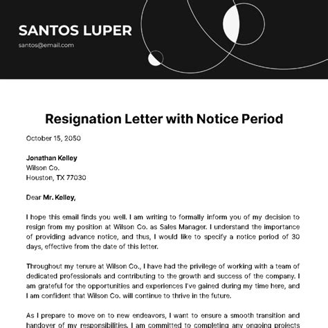 Free Resignation Letter With Notice Period Template To Edit Online