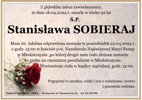 Śp Stanisława Sobieraj Nekrolog