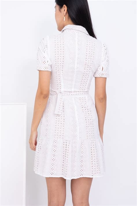 Eryn Eyelet Panel Dress In White 3inute