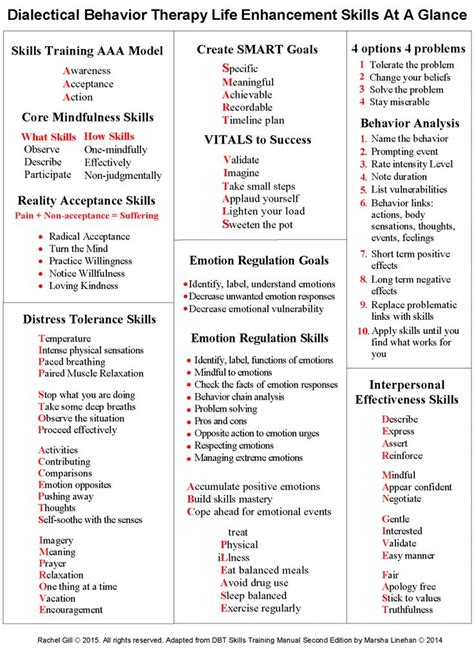 Dbt Skills Training Modules Handouts And Worksheets Dbt Skills At A Glance Dbt Skills Quick Refer