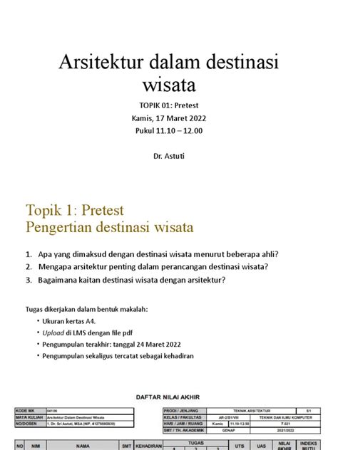 Soal Pretest Arsitektur Dalam Destinasi Wisata Pdf Seni