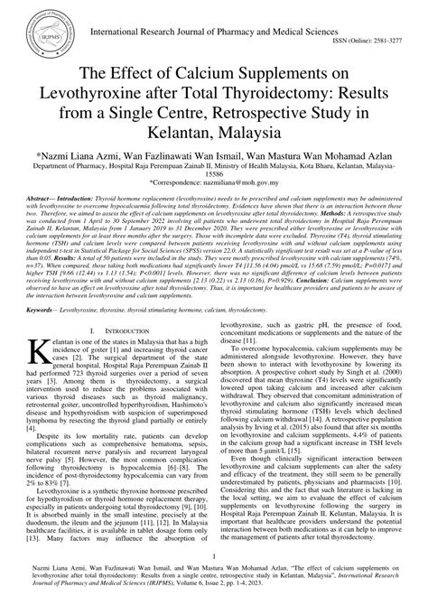 Pdf The Effect Of Calcium Supplements On Levothyroxine After Total