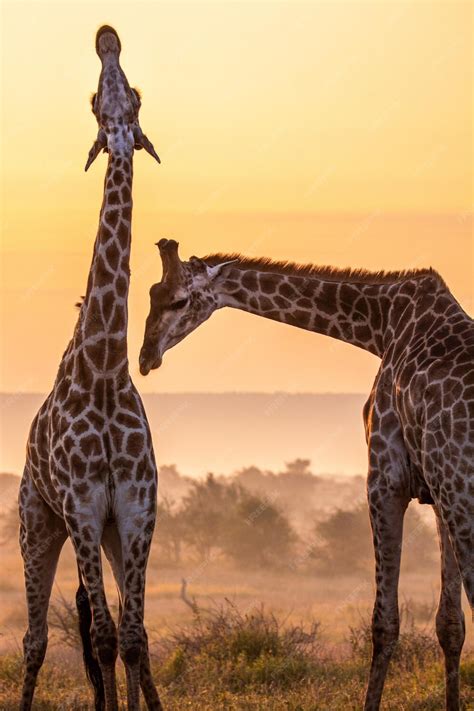 Premium Photo Giraffe Pair Grazing Symbols Of Love And Connection In