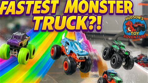 Fastest Monster Truck 🌈💦 Rainbow Road Race To The Splash Zone Youtube