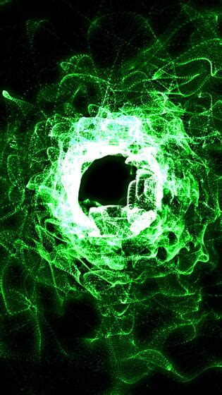Bright Green Glowing Vortex Made Of Light Particles Swirling Around A