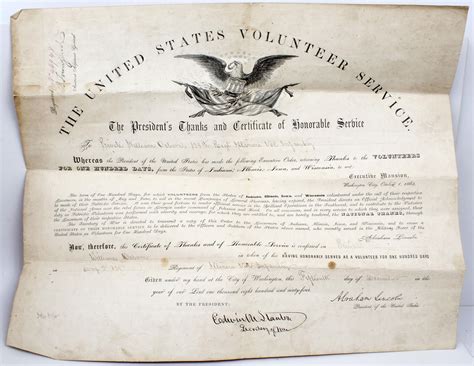 Lot Abraham Lincoln Civil War Honorable Discharge