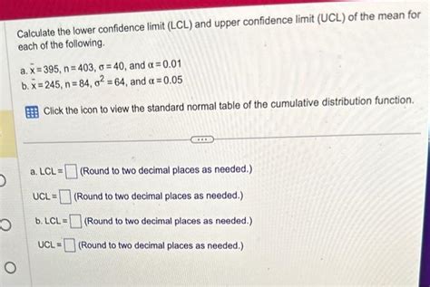 Solved Calculate The Lower Confidence Limit Lcl And Upper