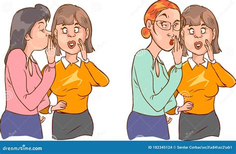 Woman Whispering Gossip Surprised Tells Rumors To The Other Female